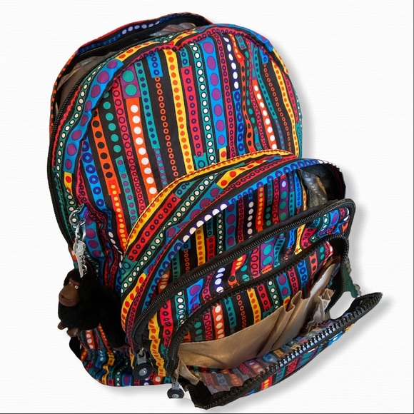 Kipling | Bags | Nwot Kipling Multi Colored Circlesstripe Backpack ...